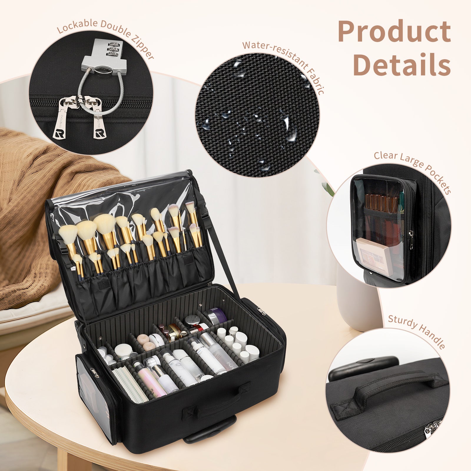 Rolling Extra Large Makeup Train Case with 4 wheels – Relavel