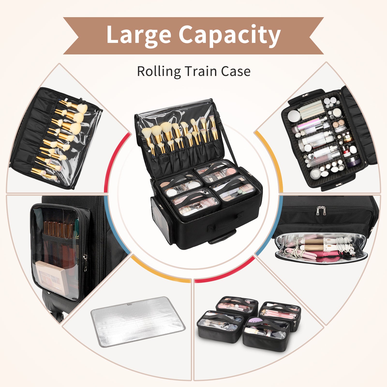 Rolling Extra Large Makeup Train Case with 4 wheels – Relavel