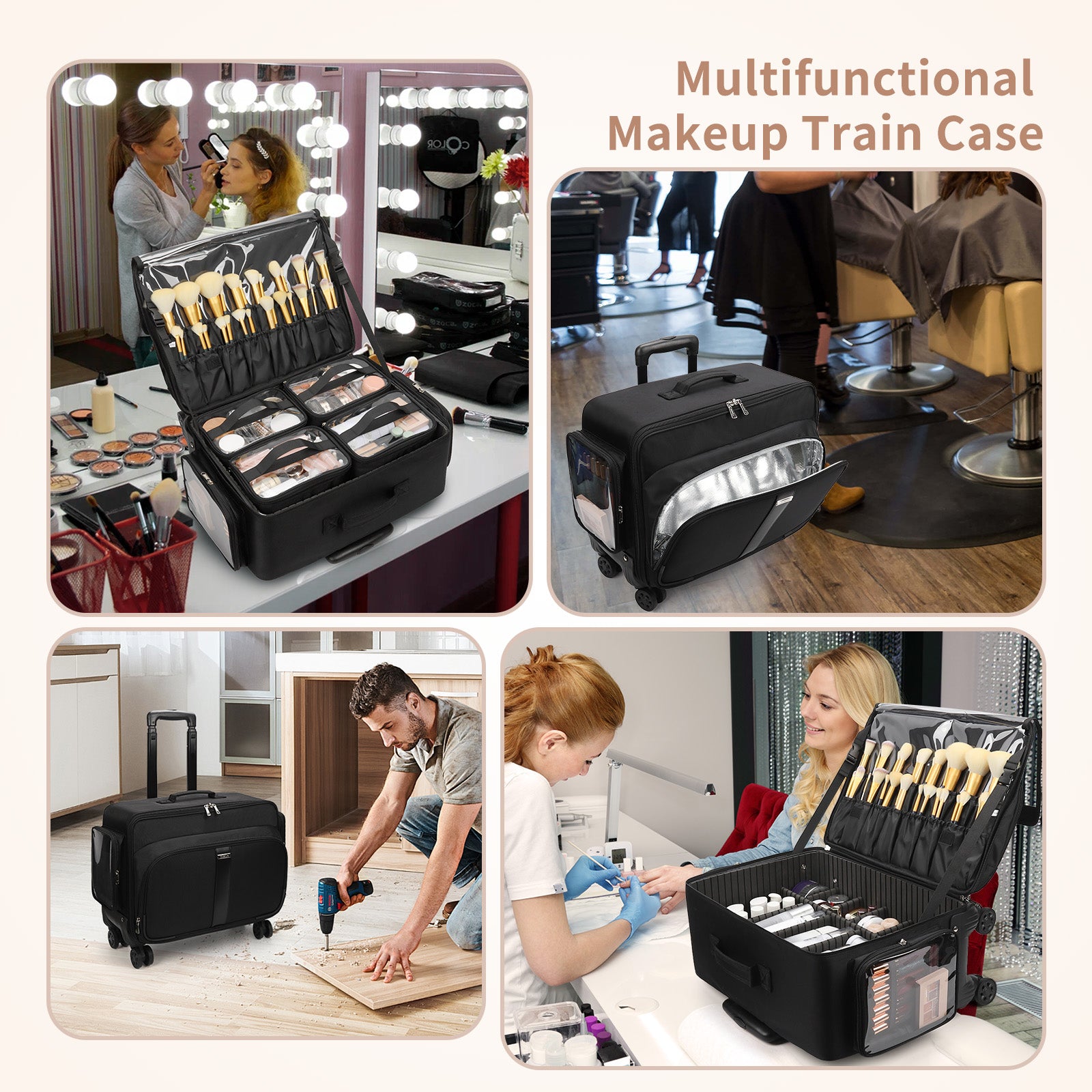 Rolling Extra Large Makeup Train Case with 4 wheels – Relavel