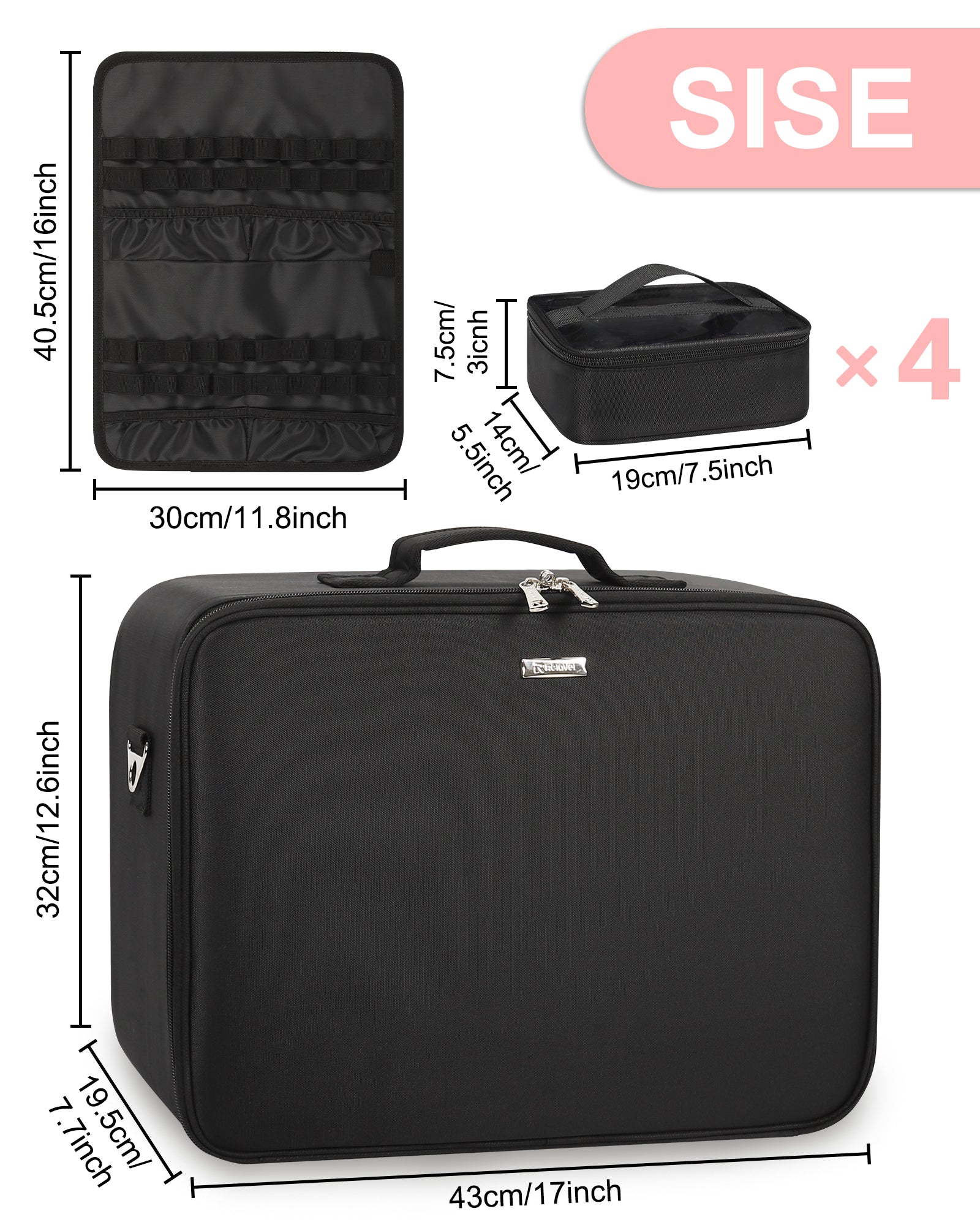 Extra Large Makeup Case with 4 Clear Bags and Lipstick Plate – Relavel