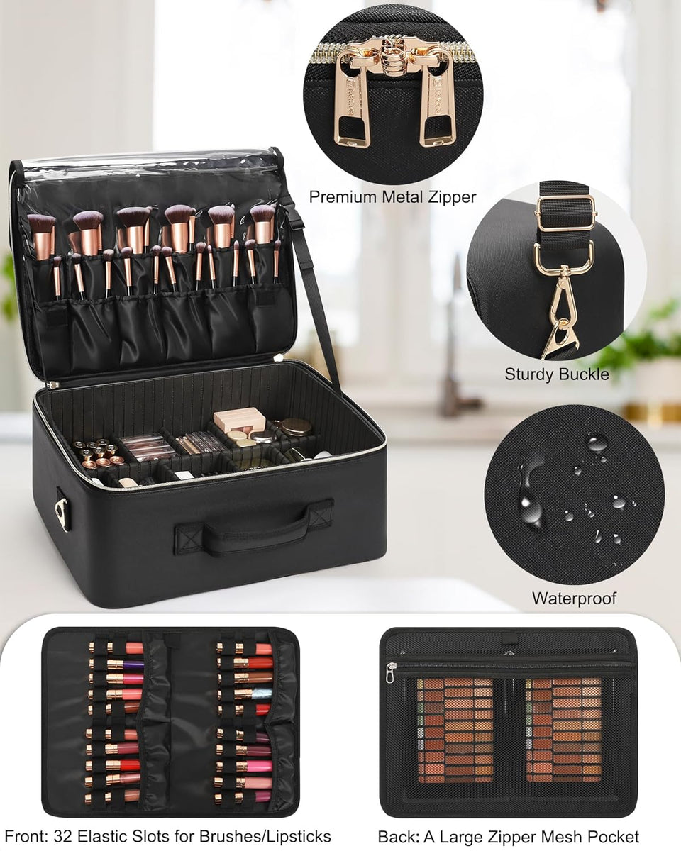 New Extra Large Makeup Case with 4 Clear Bags and Lipstick Plate – Relavel
