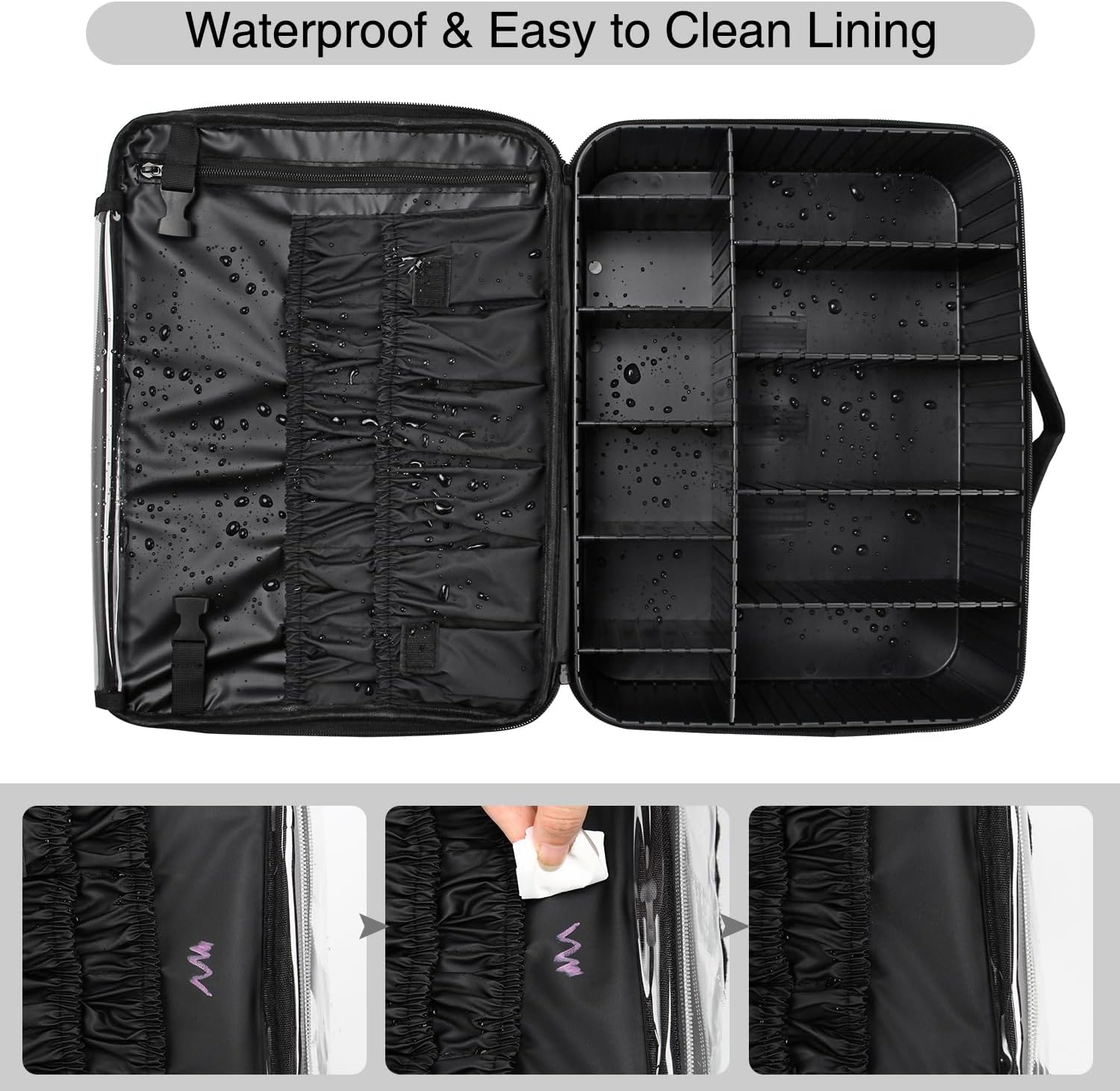 Black Extra Large Makeup Case with Plastic Dividers – Relavel
