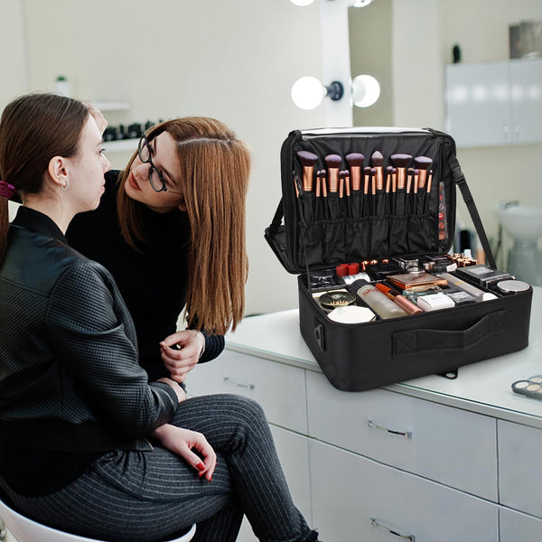 Black Extra Large Makeup Case with Plastic Dividers – Relavel
