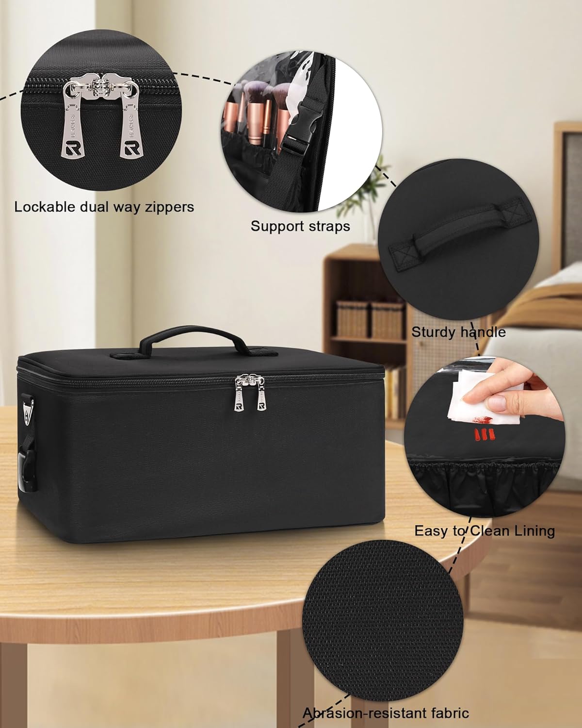 Large Makeup Case with 3 Clear Bags and Lipstick Plate – Relavel