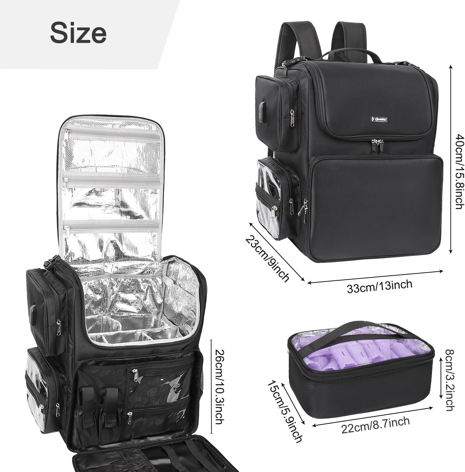 Hair Stylist Travel Makeup Backpack with Heat Insulation Full Layer ...