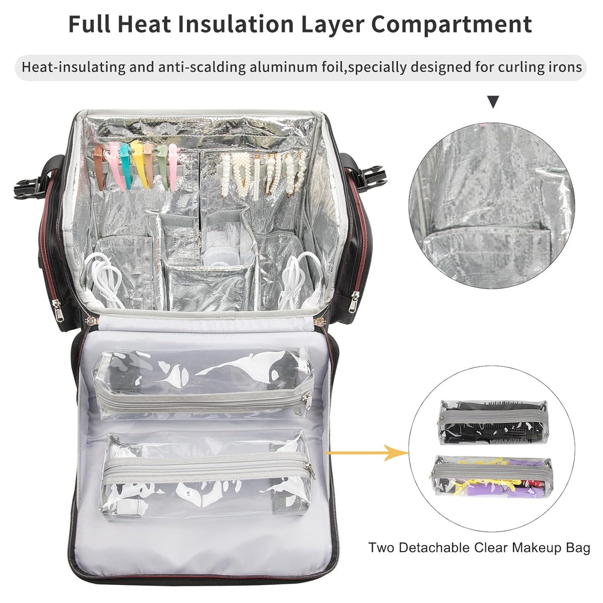 Large Barber Case,Rolling Travel Cosmetic Train Case with Anti-scaldin ...