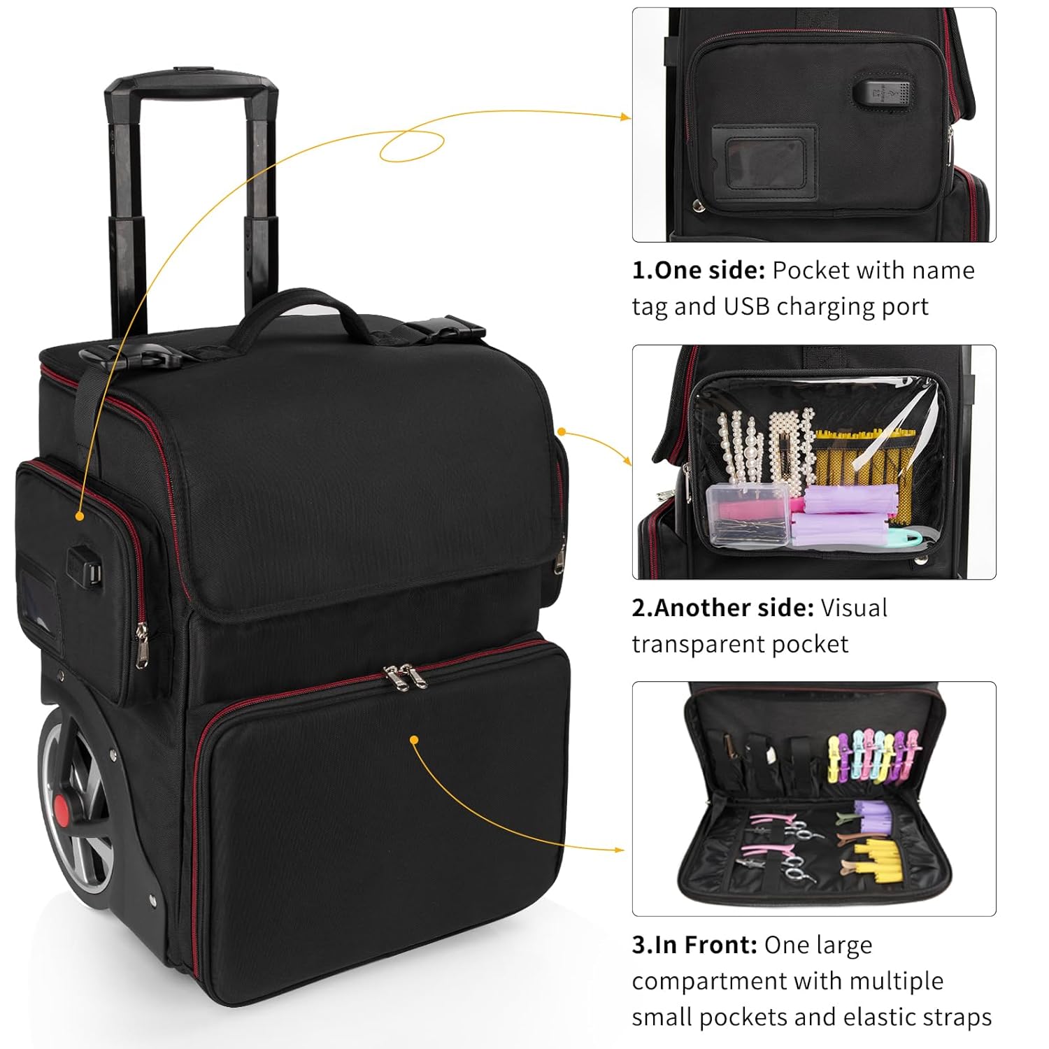 Large Barber Case,Rolling Travel Cosmetic Train Case with Anti-scaldin ...