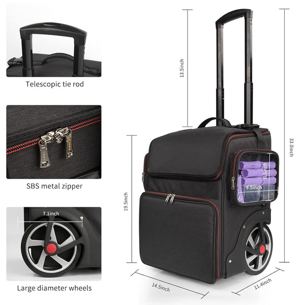 Large Barber Case,Rolling Travel Cosmetic Train Case with Anti-scaldin ...