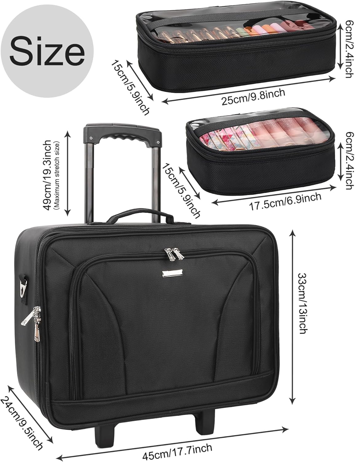 Rolling Extra Large 3-Layer Makeup Train Case with Adjustable Divider ...