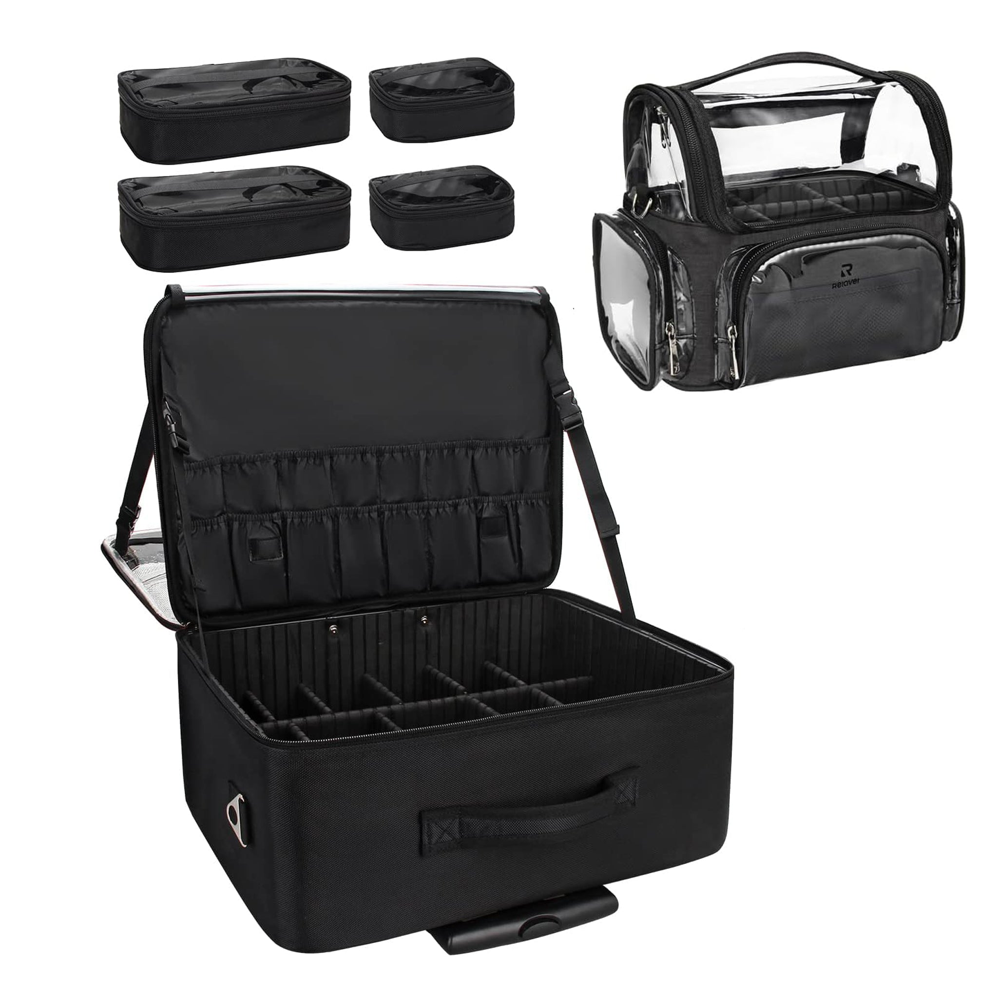 Rolling Extra Large 3-Layer Makeup Train Case with Adjustable Divider ...