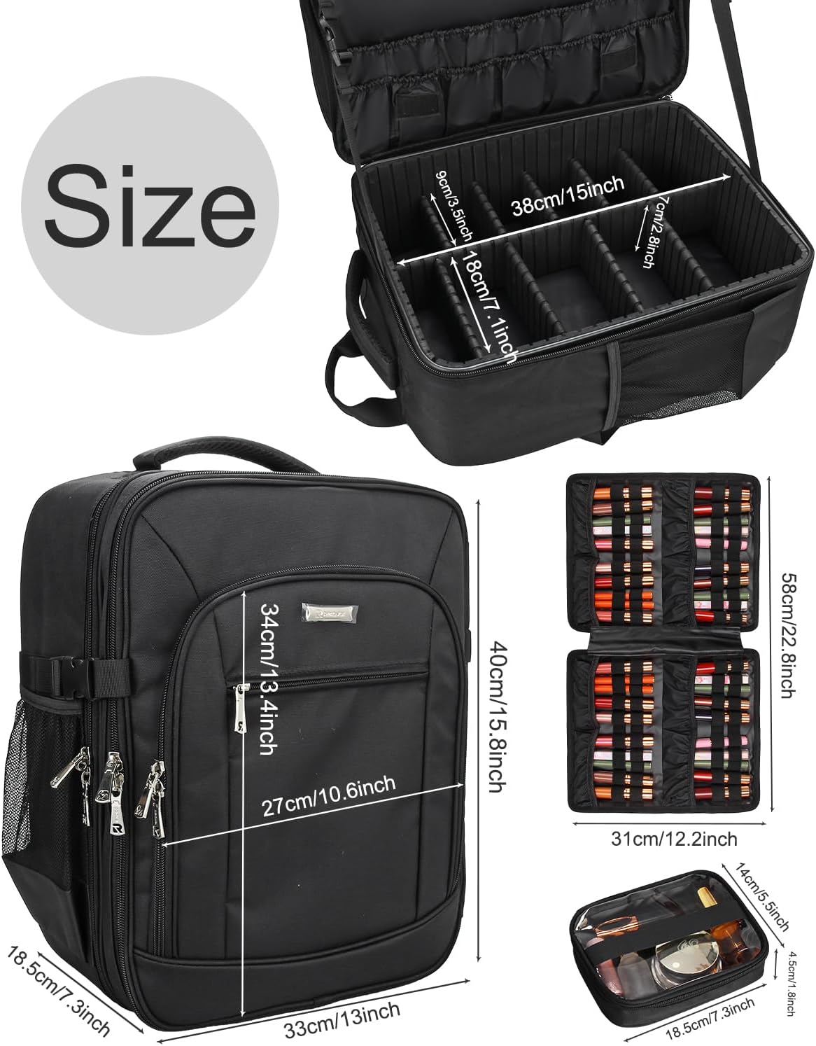 Professional Extra Large 3 Layer Makeup Backpack with 4 Small Cosmetic ...