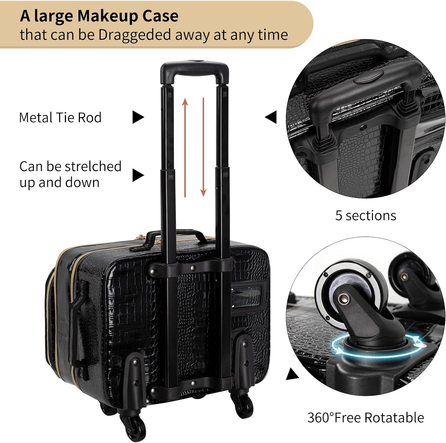 Rolling Extra Large 3 Layers Makeup Train Case with 3pcs Traveling Bag ...