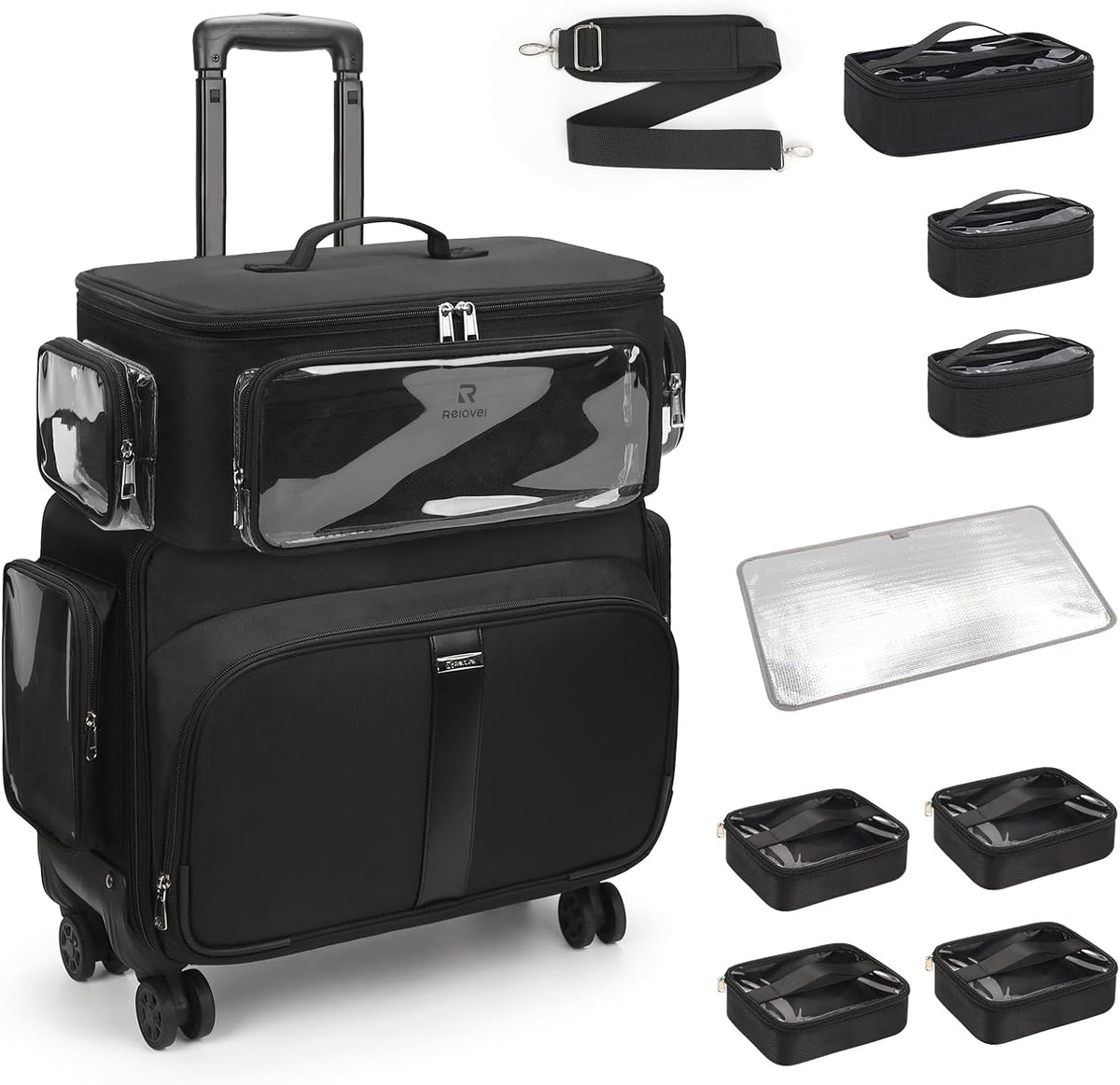 Rolling Extra Large Makeup Train Case with 4 wheels and Large Makeup C ...