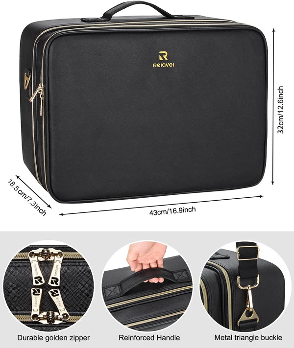 New Extra Large Makeup Case with Adjustable Dividers – Relavel