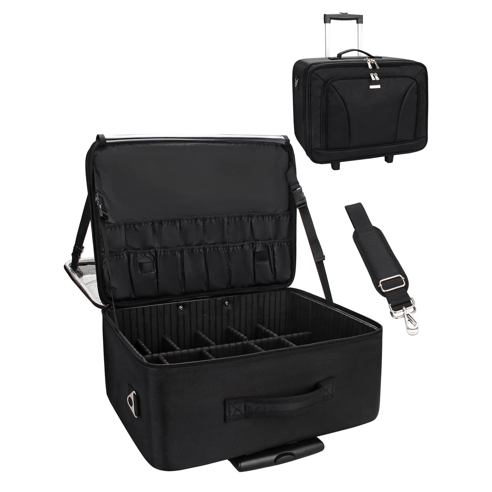 Rolling Extra Large 3-Layer Makeup Train Case with Adjustable Divider ...